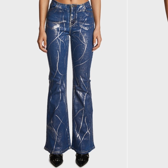 Edikted | Jeans | Edikted Metallic Coated Low Rise Flared Jeans | Poshmark